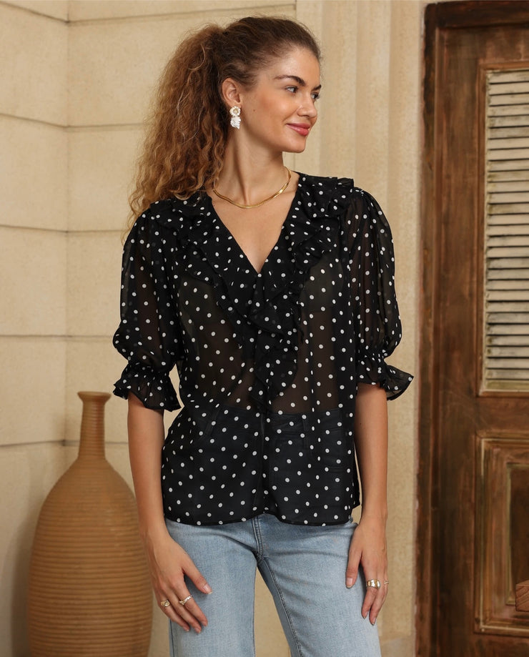 Ava Blouse - Black/Spot – SOHL STORE