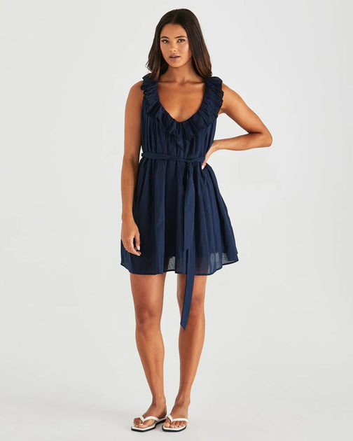 Belen Ruffled Neck Mini Dress - Navy – SOHL STORE
